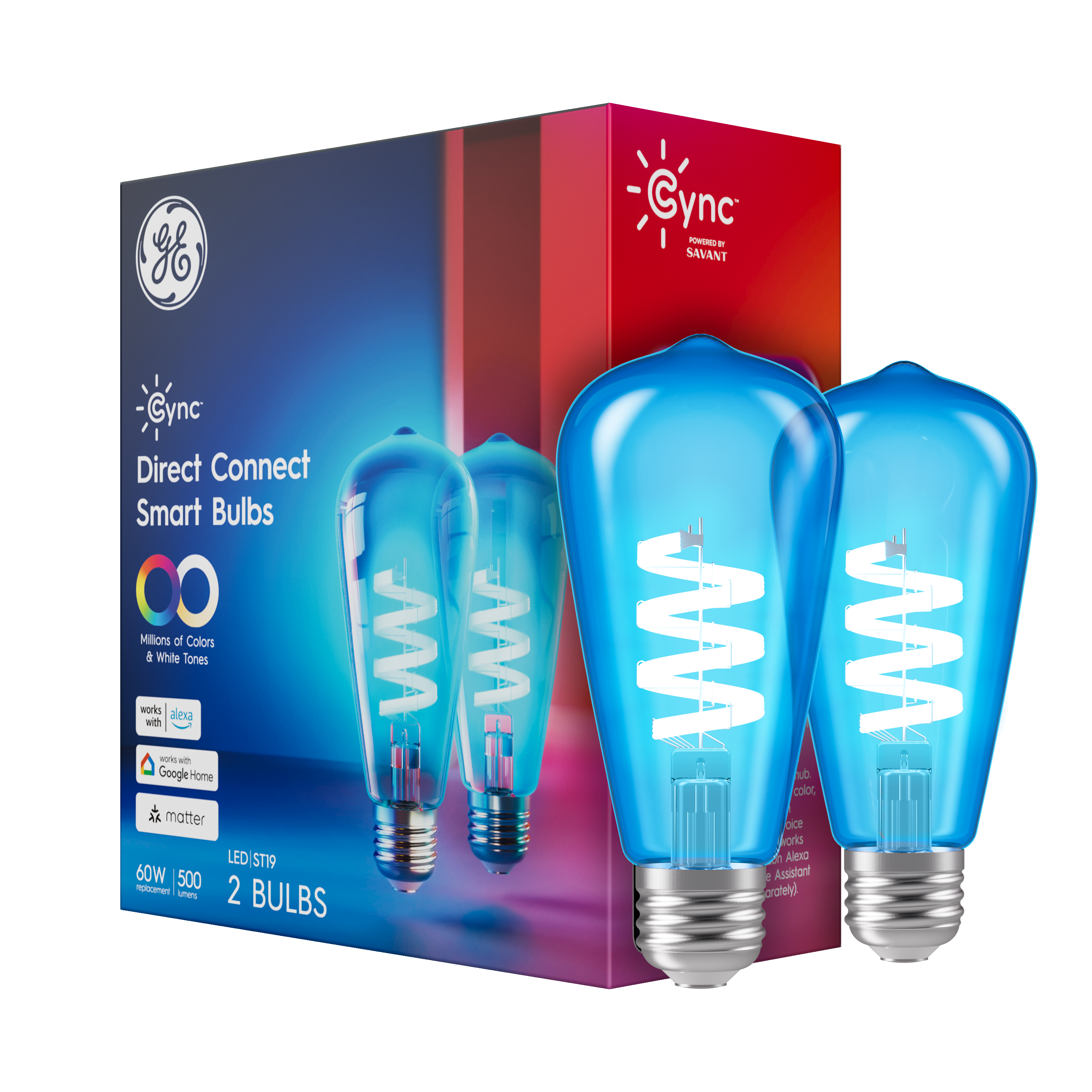 GE Cync Decorative Direct Connect Full Color Smart Bulbs, Matter Compa