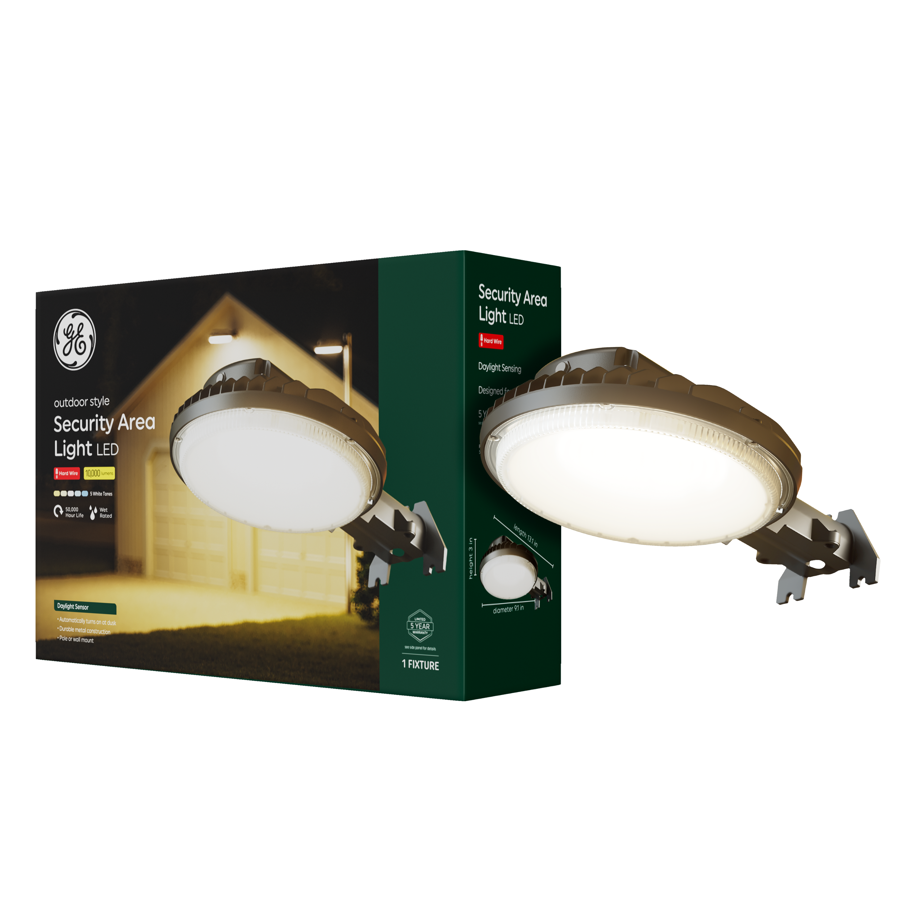 GE Outdoor Security Area Light, Dusk to Dawn, Hardwired
