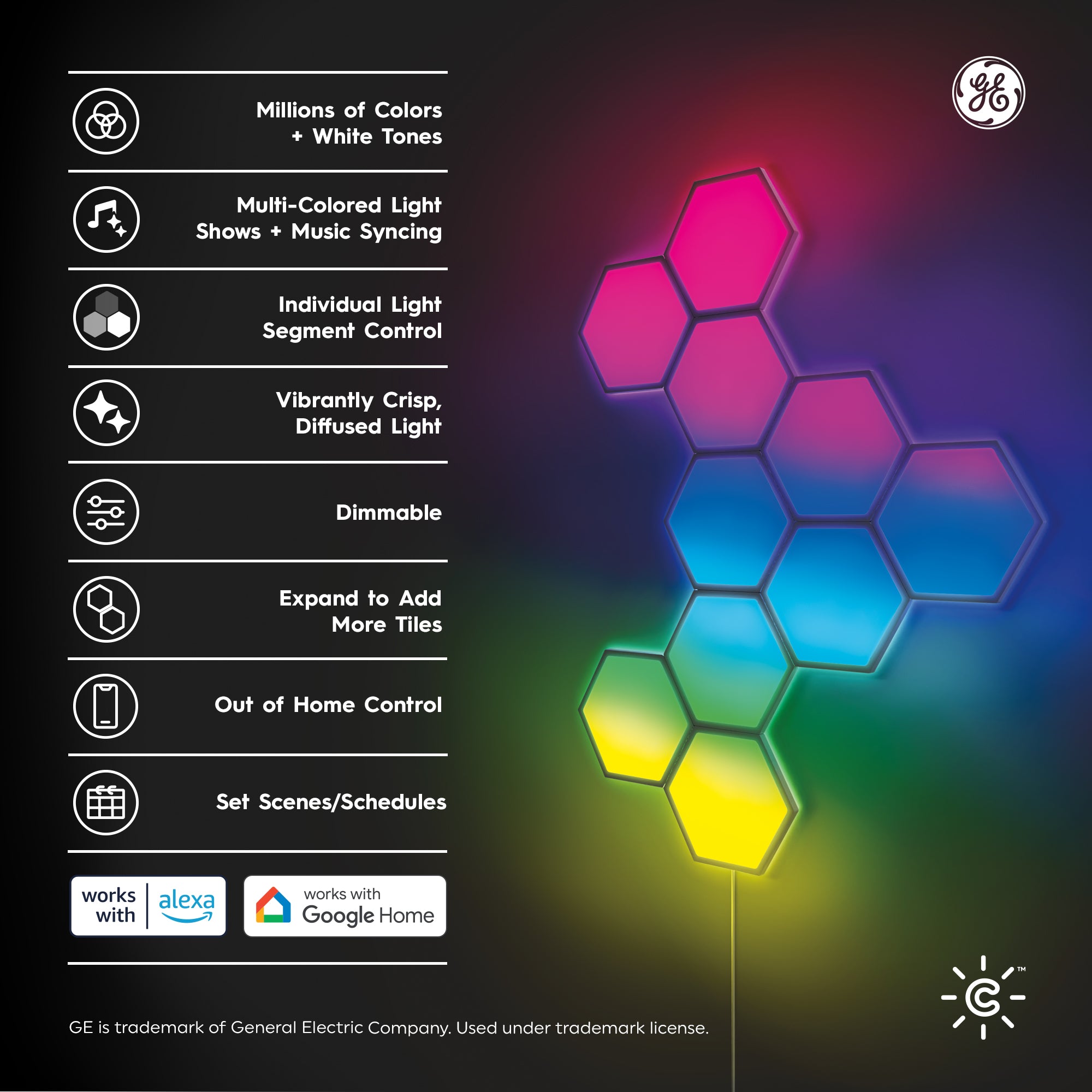 Cync Dynamic Effects Smart LED Hexagon Panels - Color Changing | GE ...