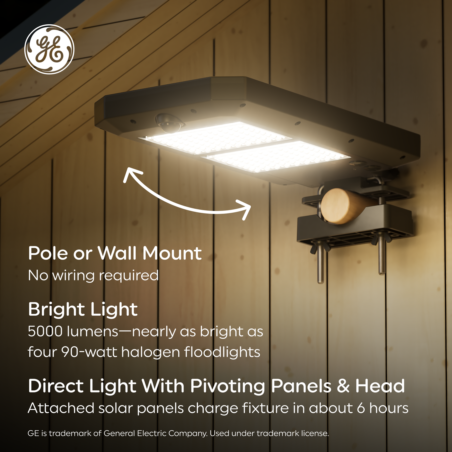 GE Outdoor Security Solar Streetlight, Adjustable Lights, Dusk to Dawn