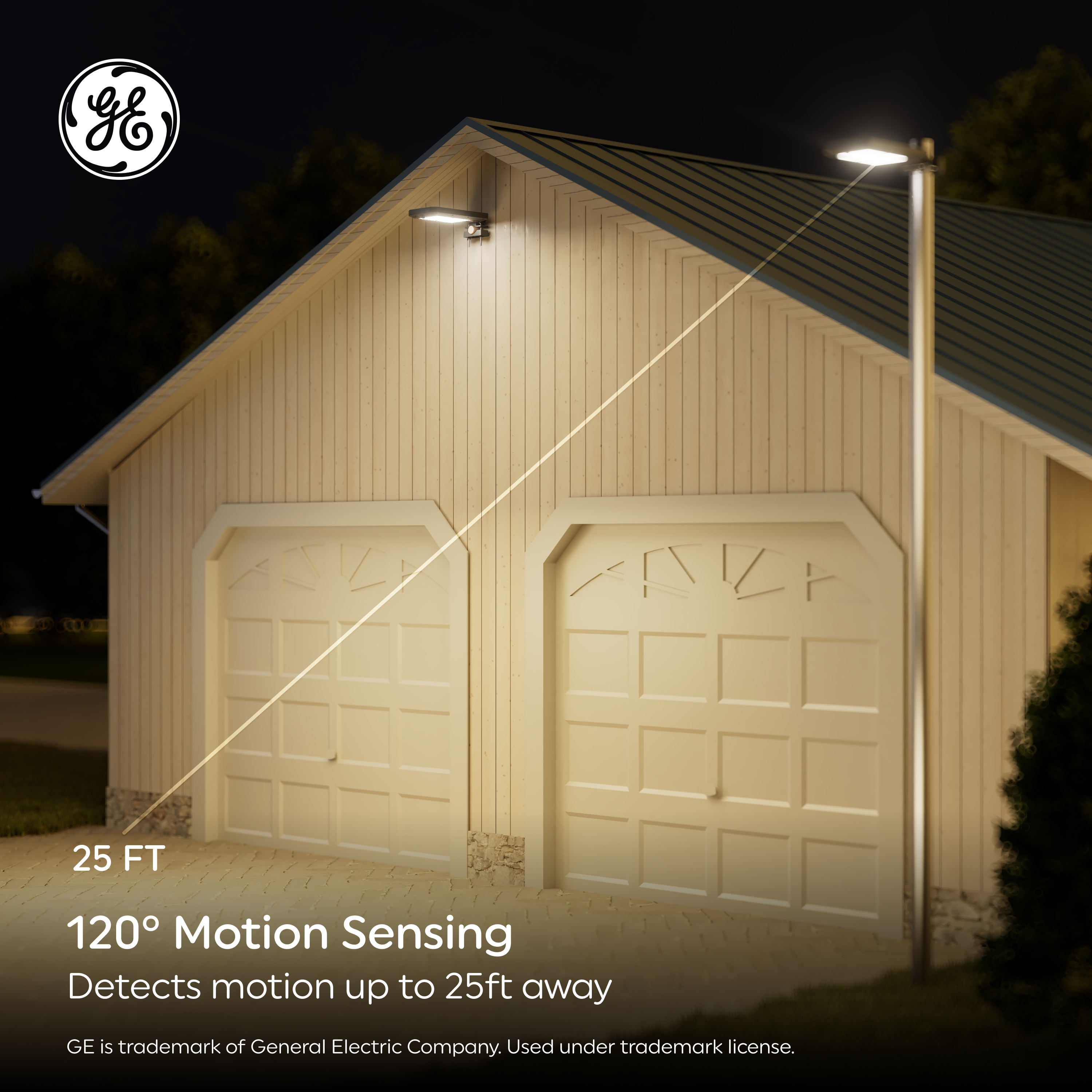 GE Outdoor Security Solar Streetlight, Adjustable Lights, Dusk to Dawn