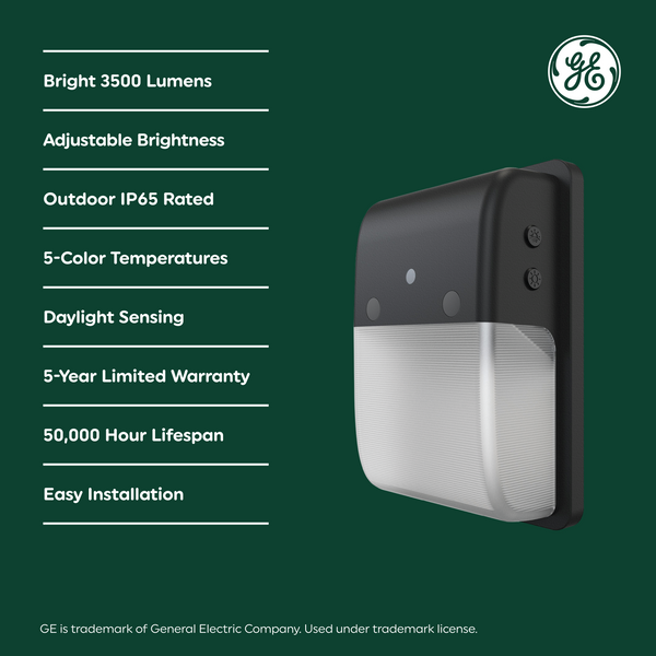 GE Outdoor Security Wall Light, Dusk to Dawn Sensor, Hardwired, Adjust